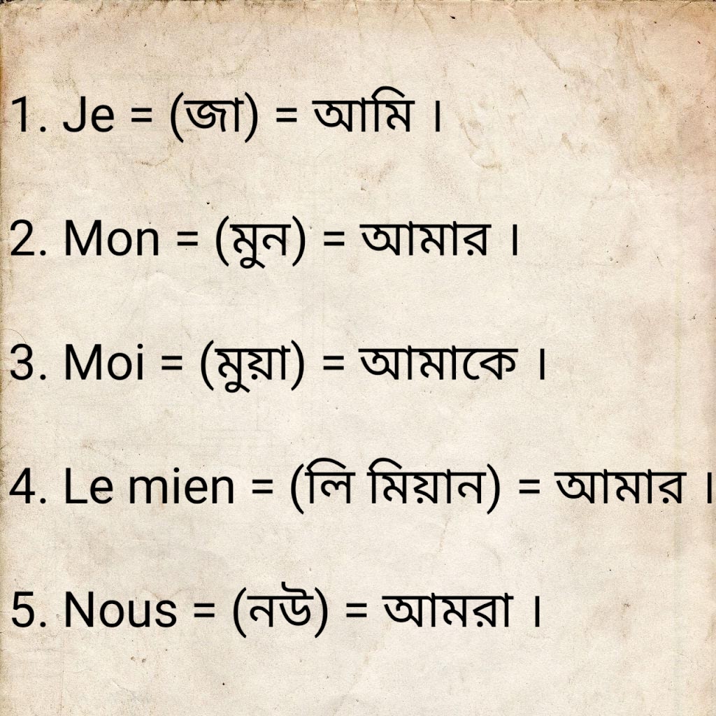 Bangla to french language basic words - Languages learning school